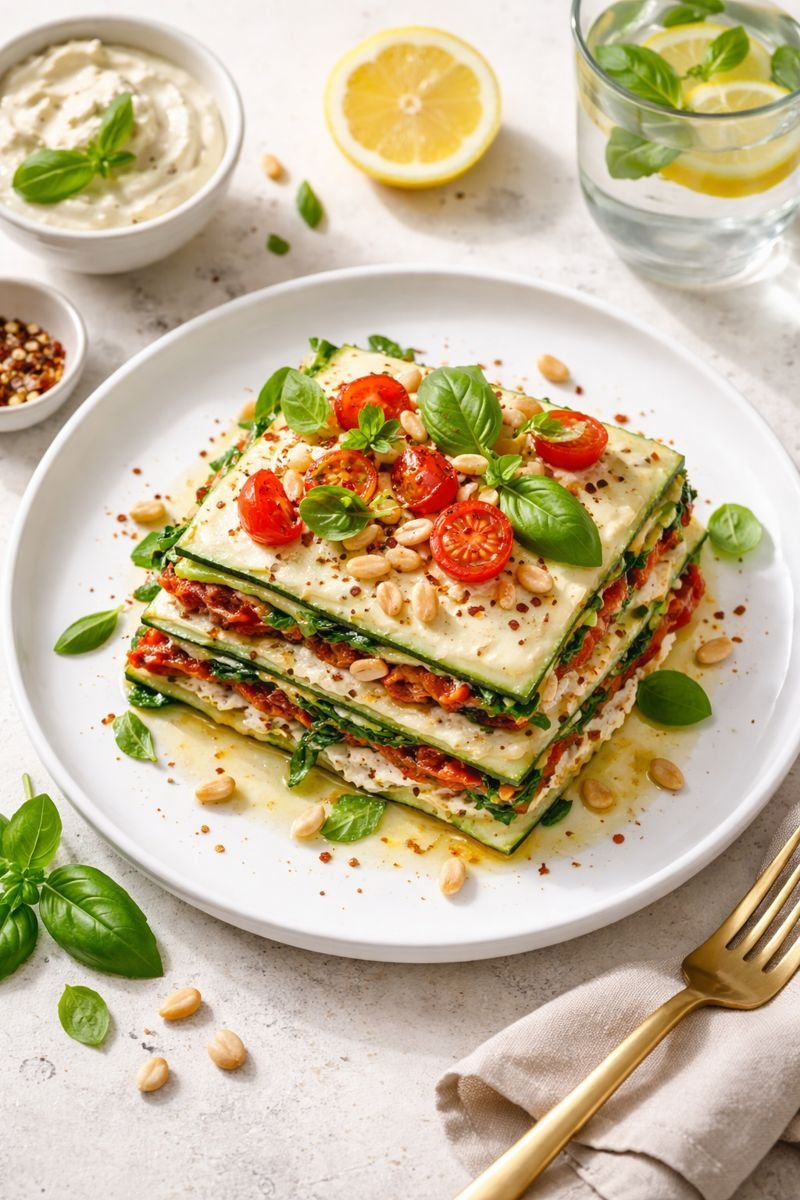 Raw Vegan Lasagna (Zucchini + Cashew Cream) - RawHappyKitchen.com